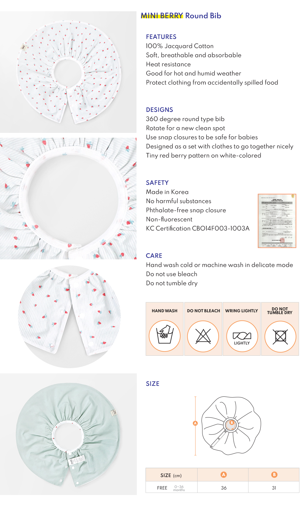 MINI BERRY Round Type Cotton Bib for Summer - wholesale | Find Korean ...