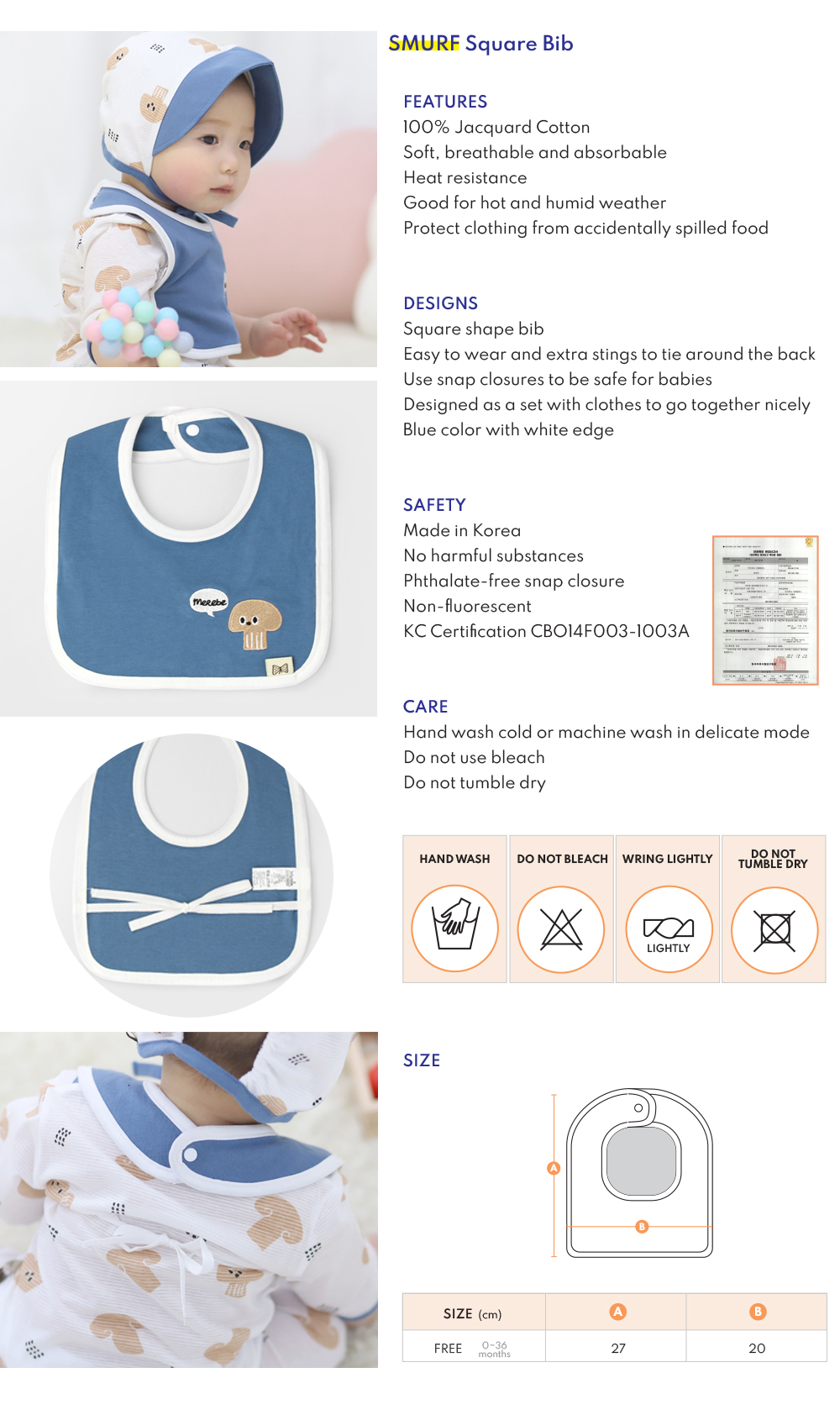 SMURF Square Type Cotton Bib for Summer - wholesale | Find Korean Bibs ...